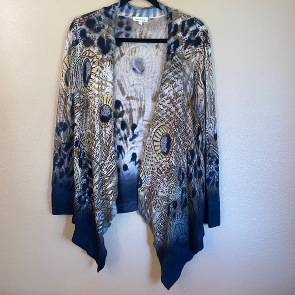 Adore | Sweaters | Adore Open Front Flowy Cardigan Size L Navy Blue Tan ...